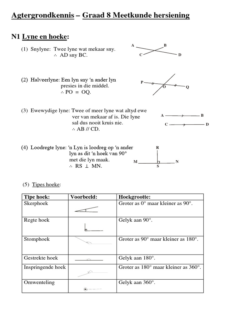 Wiskunde Graad 8 Hulpmiddels Hoeklyne en Snylyne Meetkunde | PDF