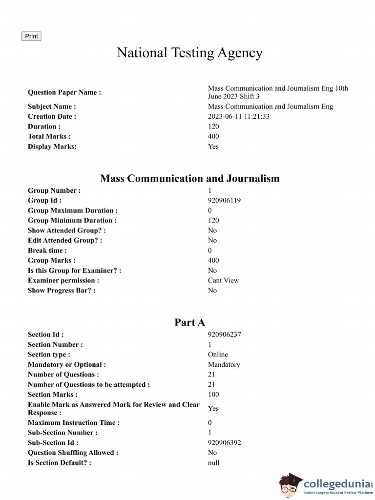 CUET PG 2023 Mass Communication and Journalism Question Paper in ...