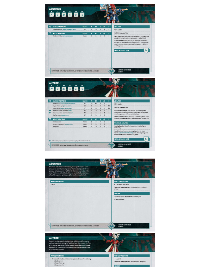 Aeldari - Datacards | PDF