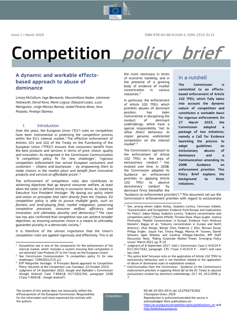 EU Competition Policy on Dominance Abuse | PDF | Competition Law ...