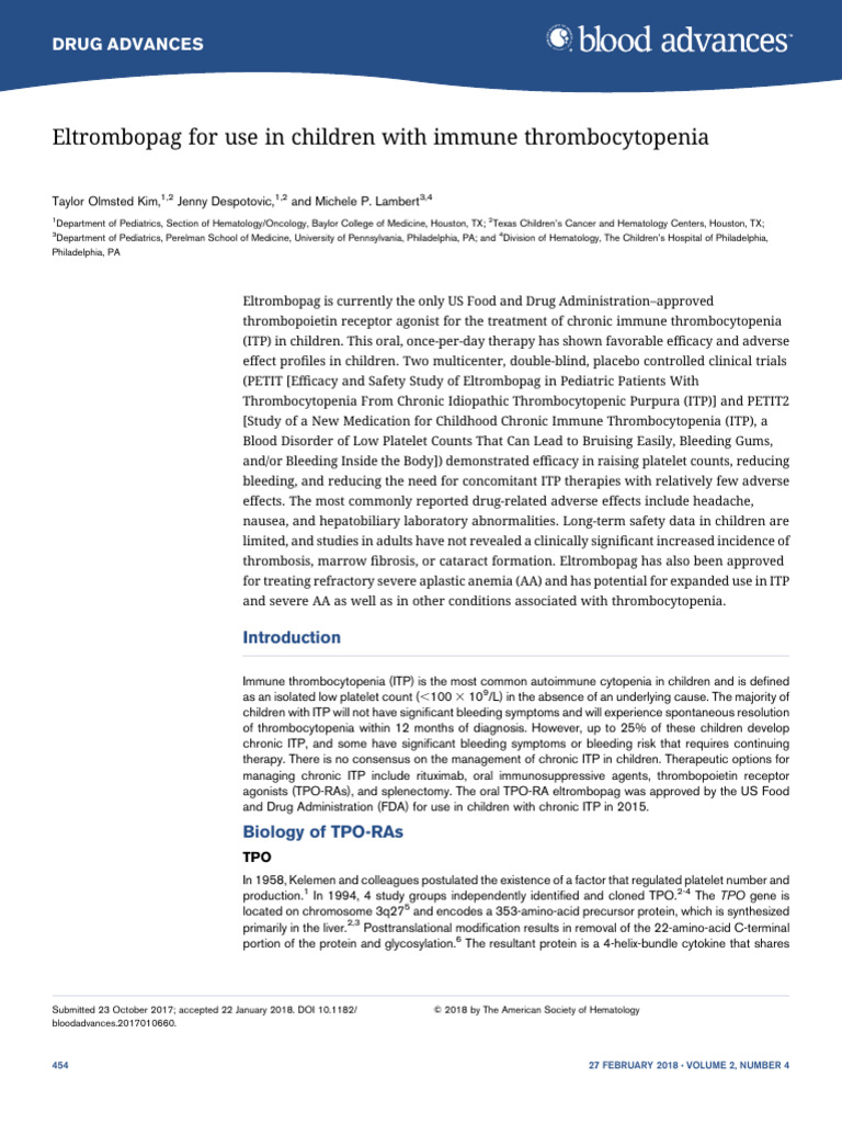 Eltrombopag For Use in Children With Immune Thrombocytopenia | PDF ...