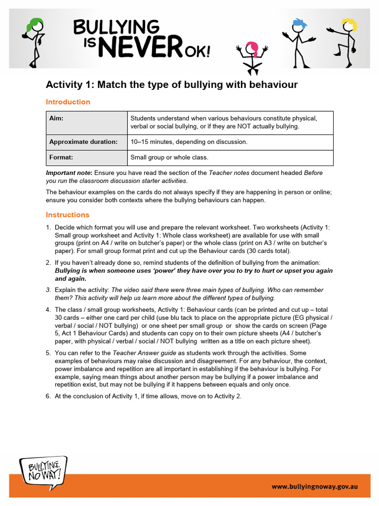 2.Activity1-Matching-bullying-and-behaviour-BINO | PDF | Bullying ...