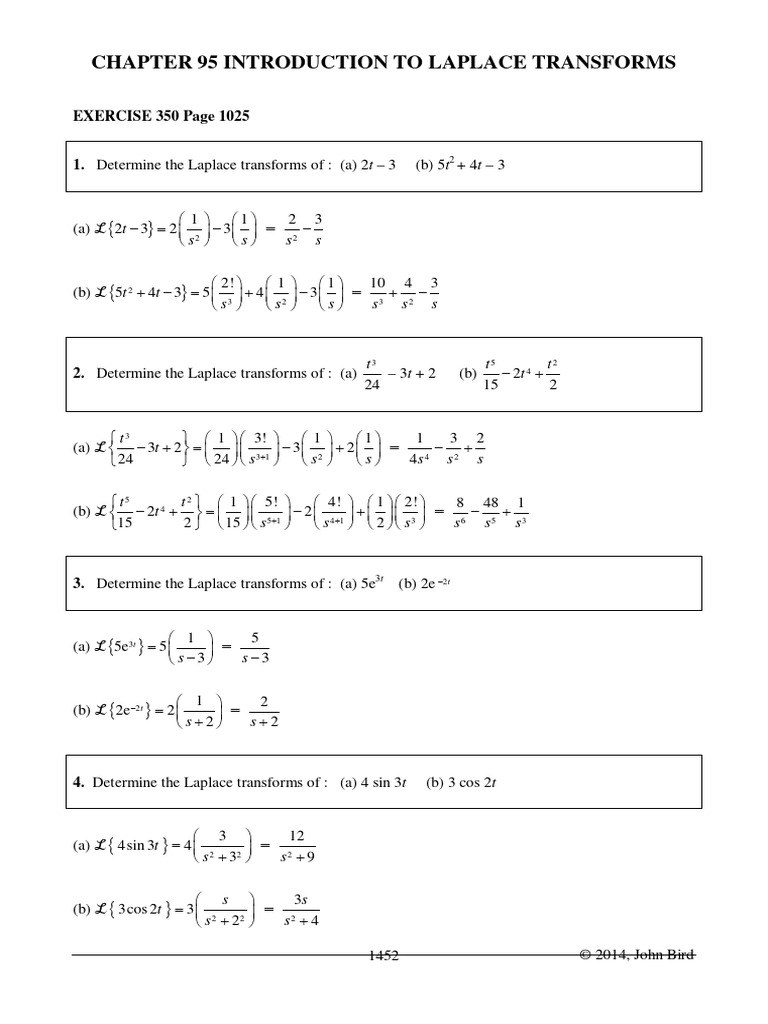 Laplace Transforms Exercises and Solutions | PDF | Laplace Transform ...