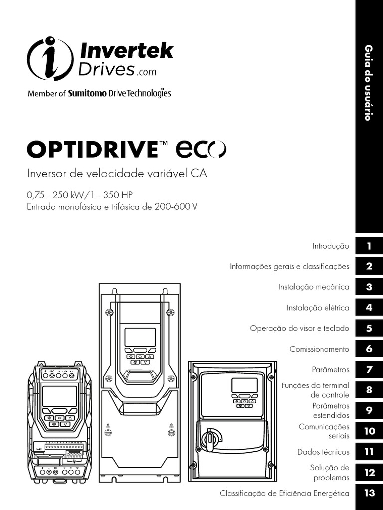 Optidrive Eco User Guide V3.11 PORTUGUESE | PDF | Engenharia Elétrica ...