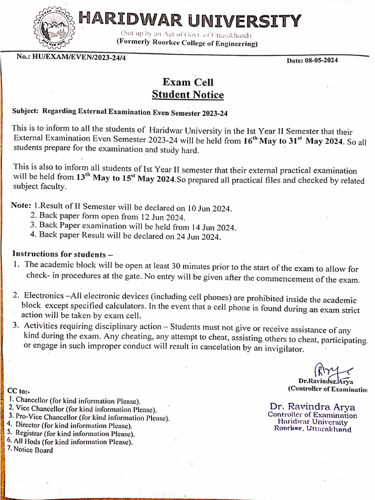 Notice External Exam Even Sem 2024 | PDF