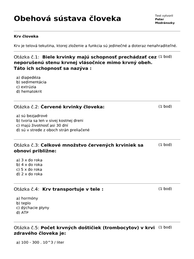 BIO - TEST - Obehova - Sustava - Cloveka | PDF