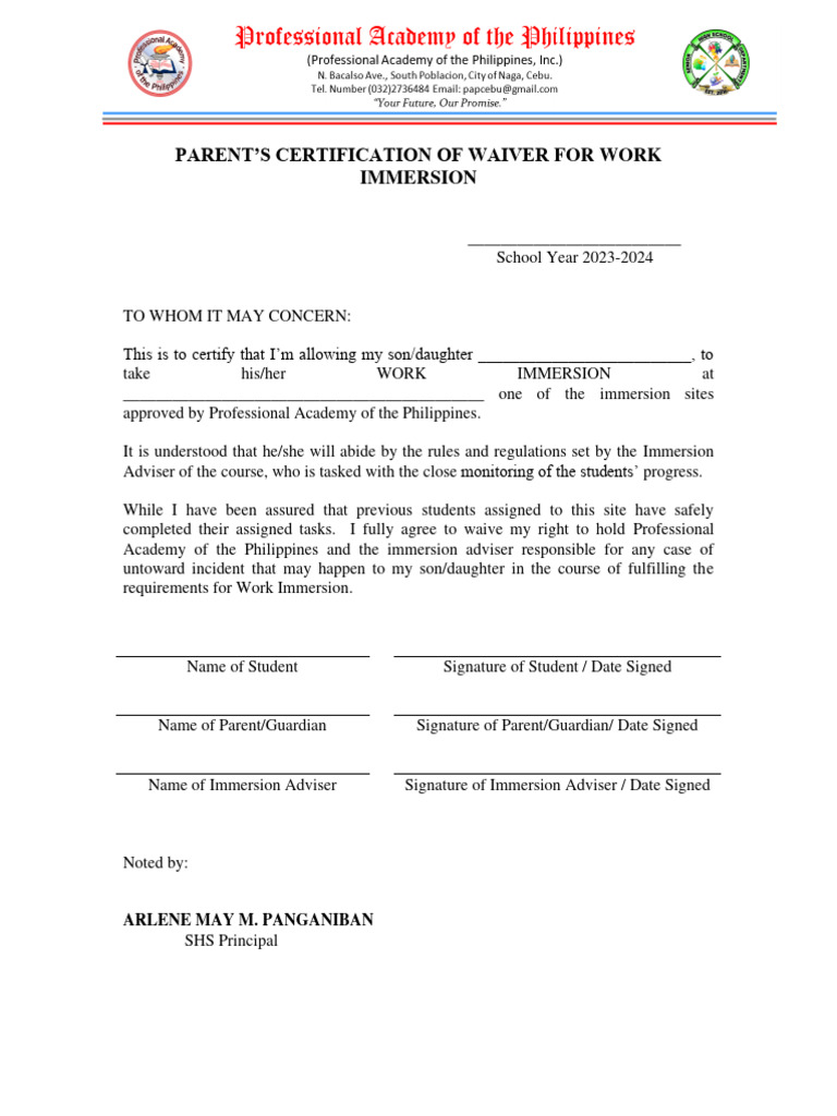 PAP Work Immersion Forms | PDF | Business