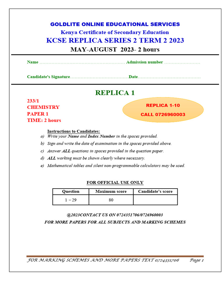 Kcse Chem Pp1 Replica 2023.new | PDF | Precipitation (Chemistry ...