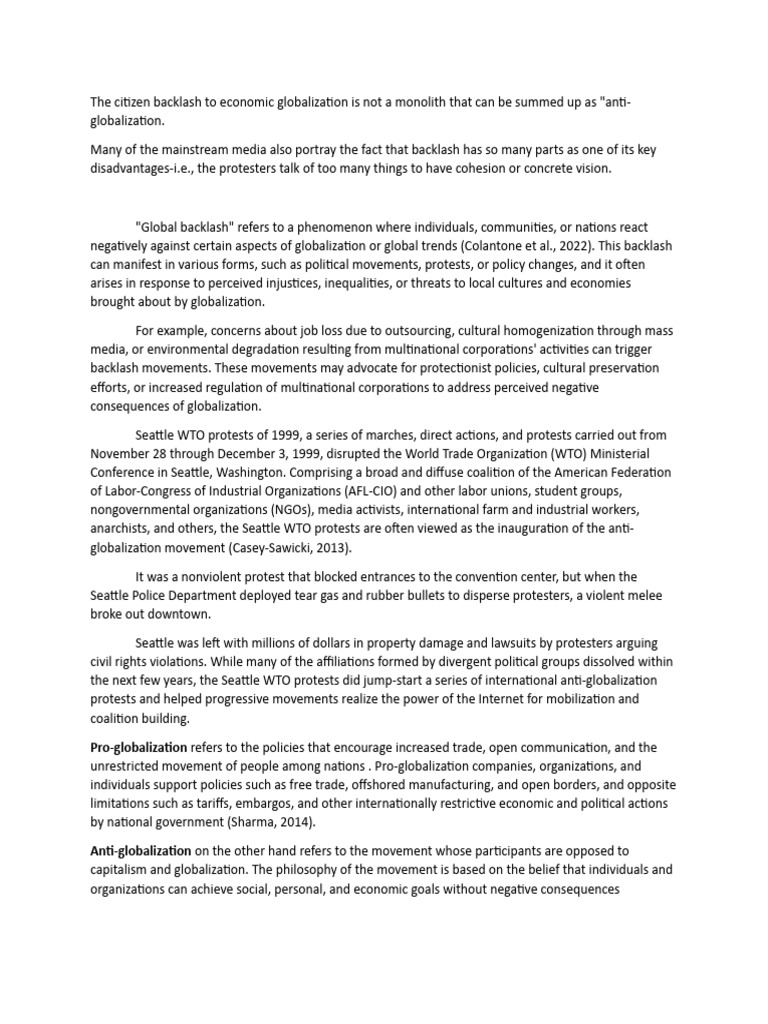 The Citizen Backlash To Economic Globalization Is Not A Monolith That Can Be Summed Up As | PDF ...
