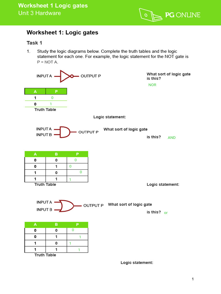 Hardware Worksheet 1 Logic Gates | PDF | Logic Gate | Electronic Circuits