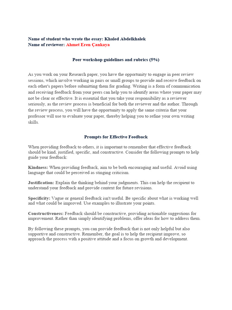 Peer Workshop Assignment & Rubrics K | PDF | Rubric (Academic) | Sexual Harassment