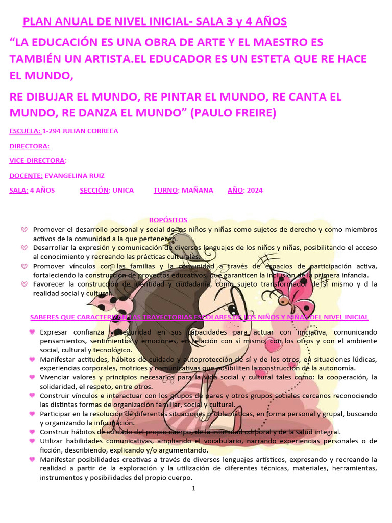 PLAN-ANUAL-DE-NIVEL-INICIAL.doc 2024 | PDF | Aprendizaje | Evaluación