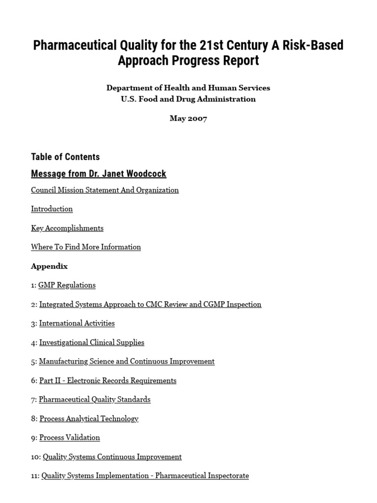 Pharmaceutical Quality For The 21st Century A Risk-Based Approach ...