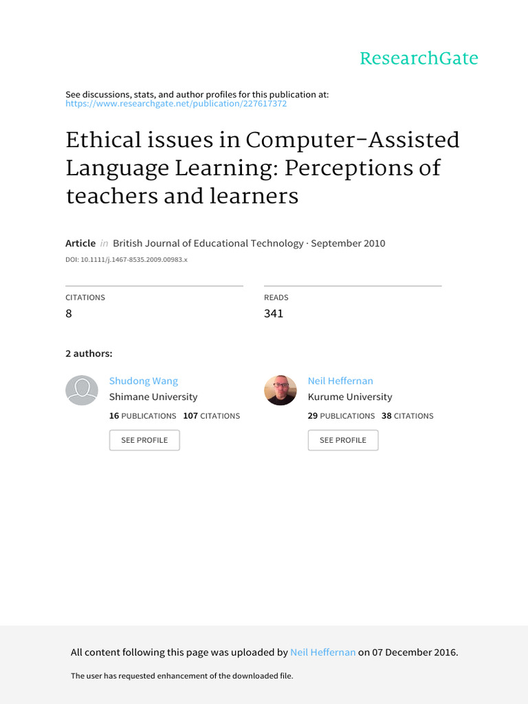 Ethical Issues in Computer Assisted Lang | PDF | Educational Technology ...