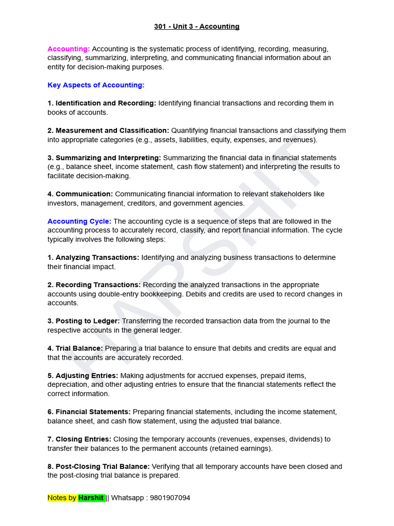 Unit - 3 Accounting - Harshit | PDF | Debits And Credits | Expense