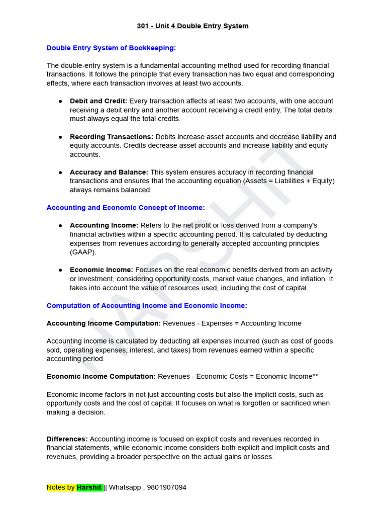 Unit - 4 Double Entry System - Harshit | PDF | Debits And Credits | Expense