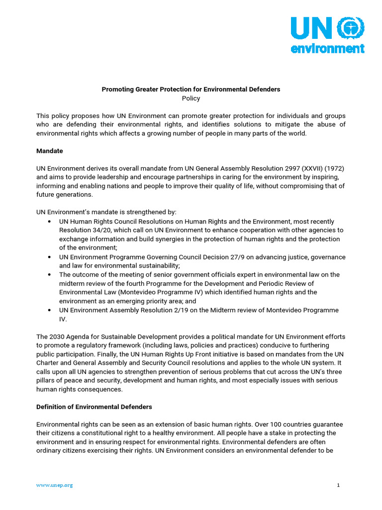 Protecting Environmental Defenders | PDF | Human Rights | Environmentalism