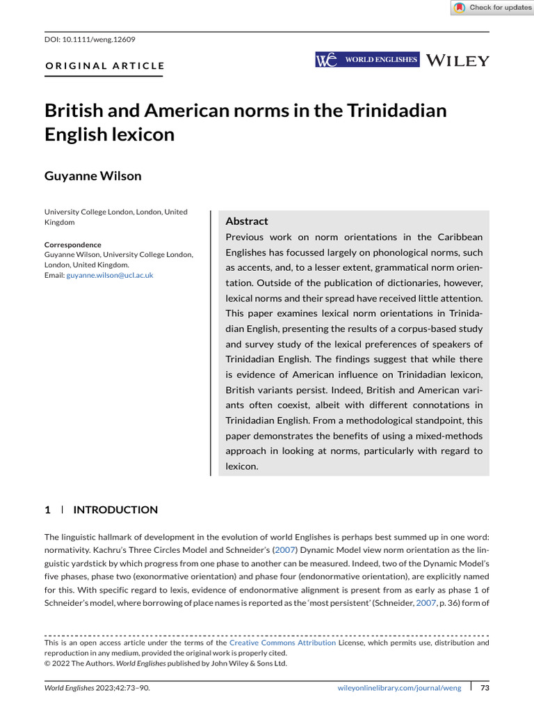 World Englishes - 2022 - Wilson - British and American Norms in The ...