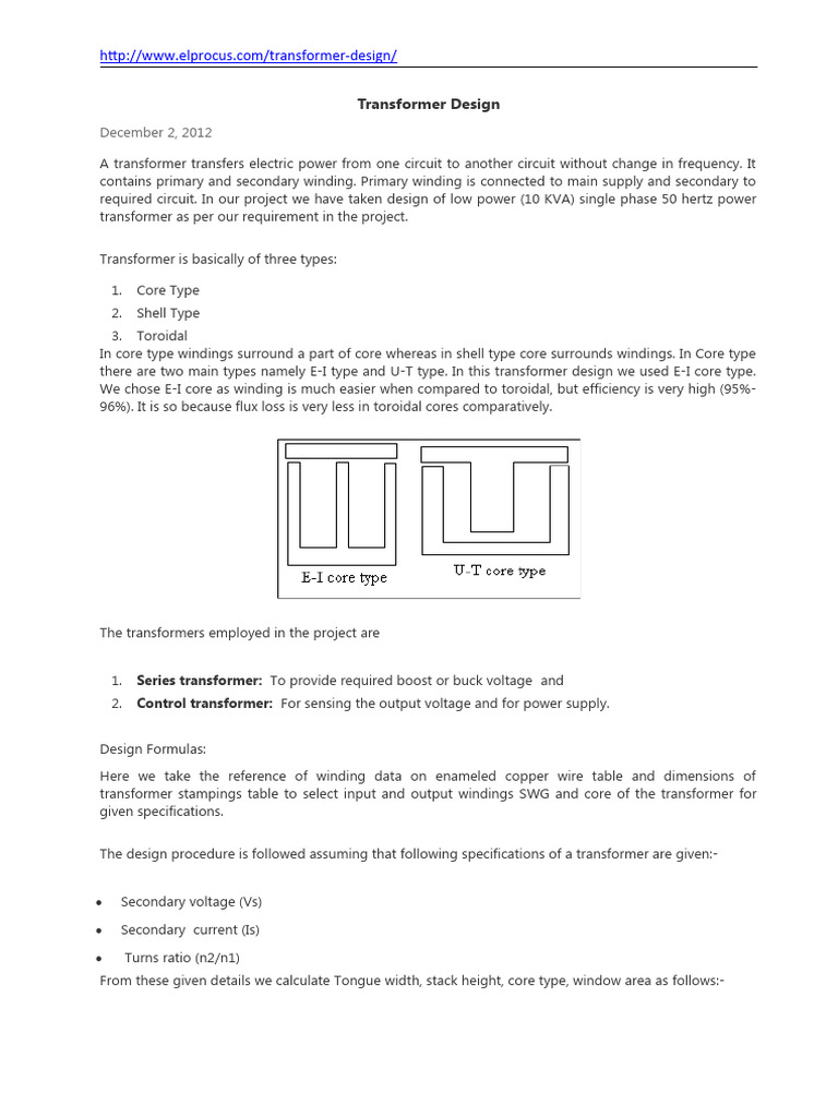 Transformer Design Formulas | PDF | Transformer | Area