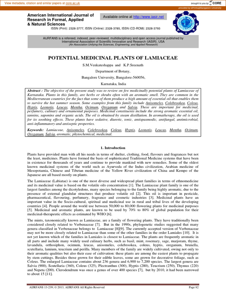 Potential Medicinal Plants of Lamiaceae: American International Journal of Research in Formal ...