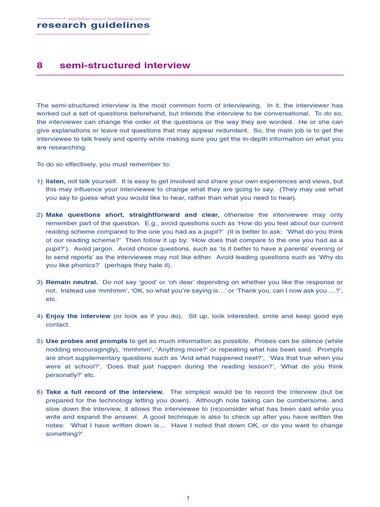 WEST LOTHIAN COUNCIL N y Chapter 8 Semistructured Interview | PDF | Interview | Human Communication