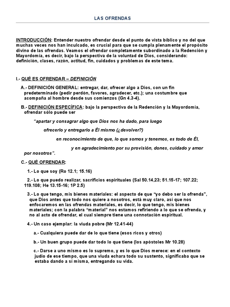 Tipos y Significado de las Ofrendas | PDF | Sacrificio | Expiación en ...