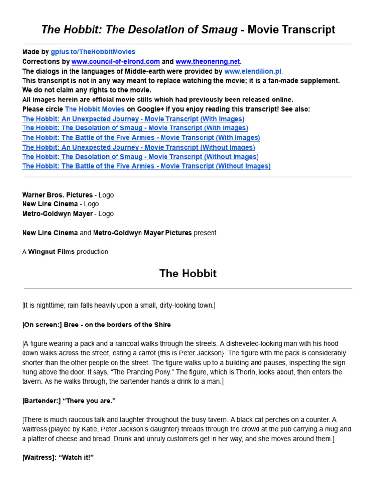 The Hobbit - TDOS - Movie Transcript (With Images) | PDF | Bilbo ...