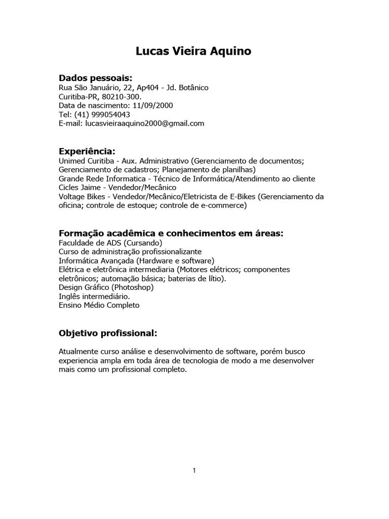 CV - Lucas Vieira Aquino | PDF