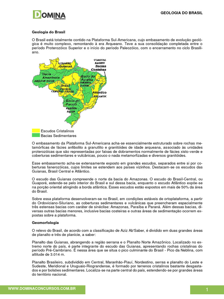 01 Geologia Do Brasil | PDF | Bacia sedimentar | Geologia