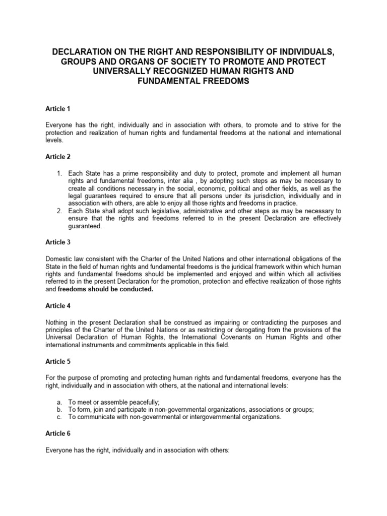 Declaration On The Right and Responsibility of Individuals | PDF ...