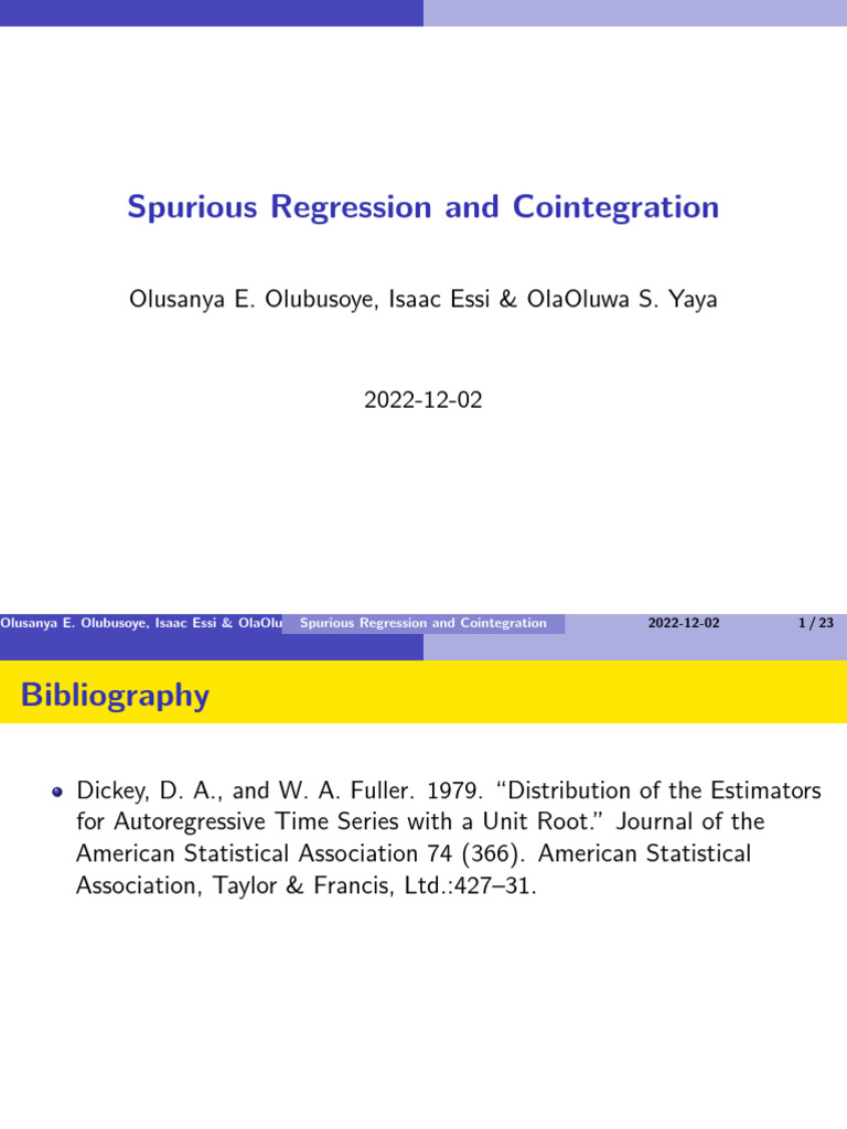 Lecture 7 - Spurious Regression and Cointegration | PDF | Time Series ...