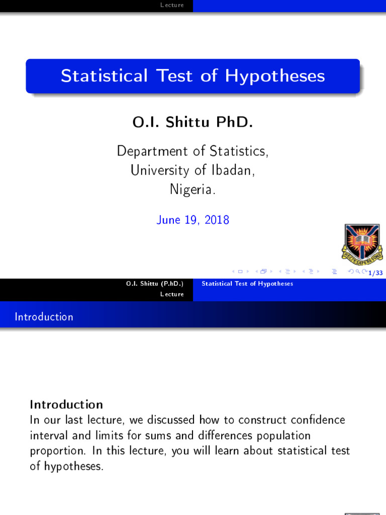 Lecture 9 Hypothesis Testing Pdf P Value Statistical Hypothesis Testing