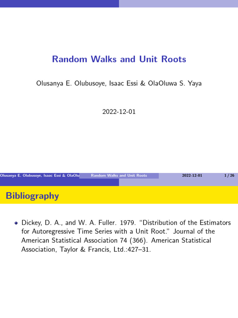 Lecture 6 - Random Walks - Unit Roots | PDF | Efficient Market Hypothesis | Autocorrelation