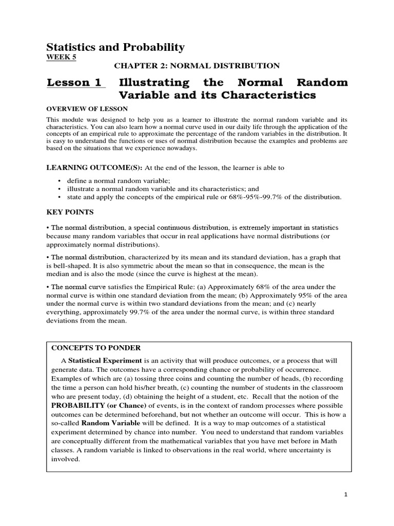STAT PROB Week 5 Sy 2020 2021 | PDF | Probability Distribution | Normal Distribution