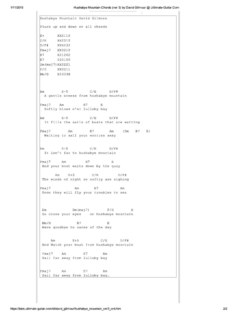 Hushabye Mountain Chords (Ver 3) by David Gilmour @ Ultimate-Guitar.com ...