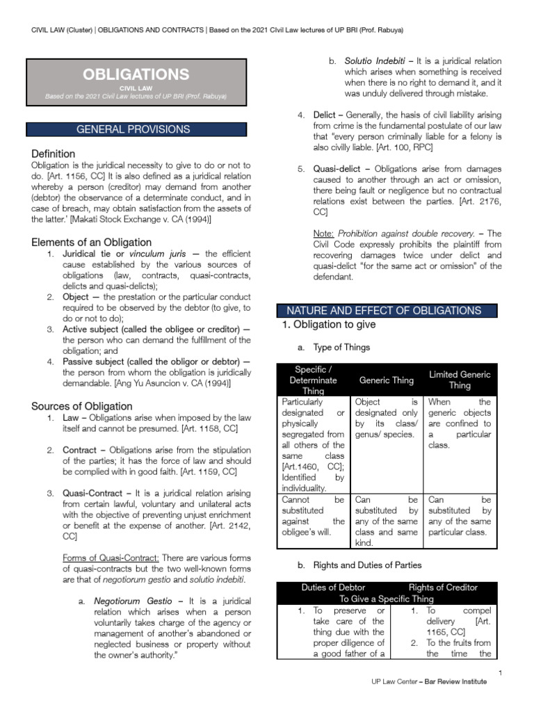 Rabuya - ObliCon | PDF | Law Of Obligations | Negligence