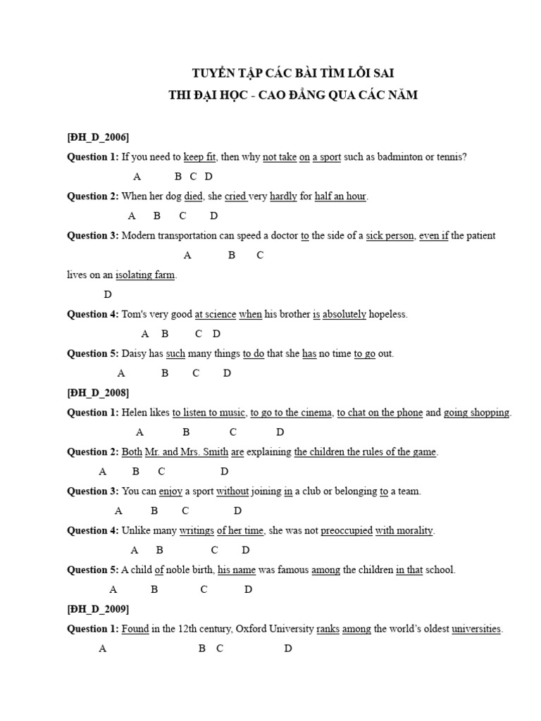 Tuyen Tap Cac Bai Tim Loi Sai Thi Dai Hoc Cao Dang | PDF