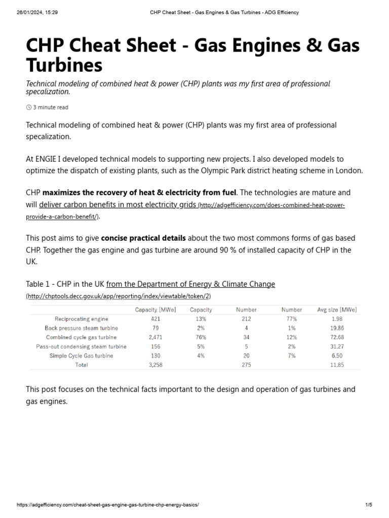 CHP Cheat Sheet - Gas Engines & Gas Turbines - ADG Efficiency | PDF ...