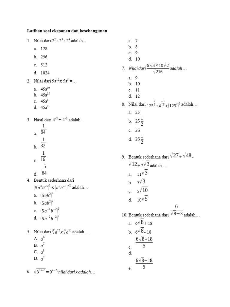 Latihan Soal Eksponen Dan Kesebangunan | PDF