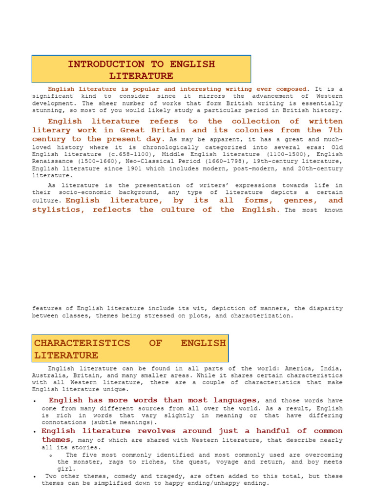 Introduction To English Literature | Download Free PDF | Poetry | Humanism