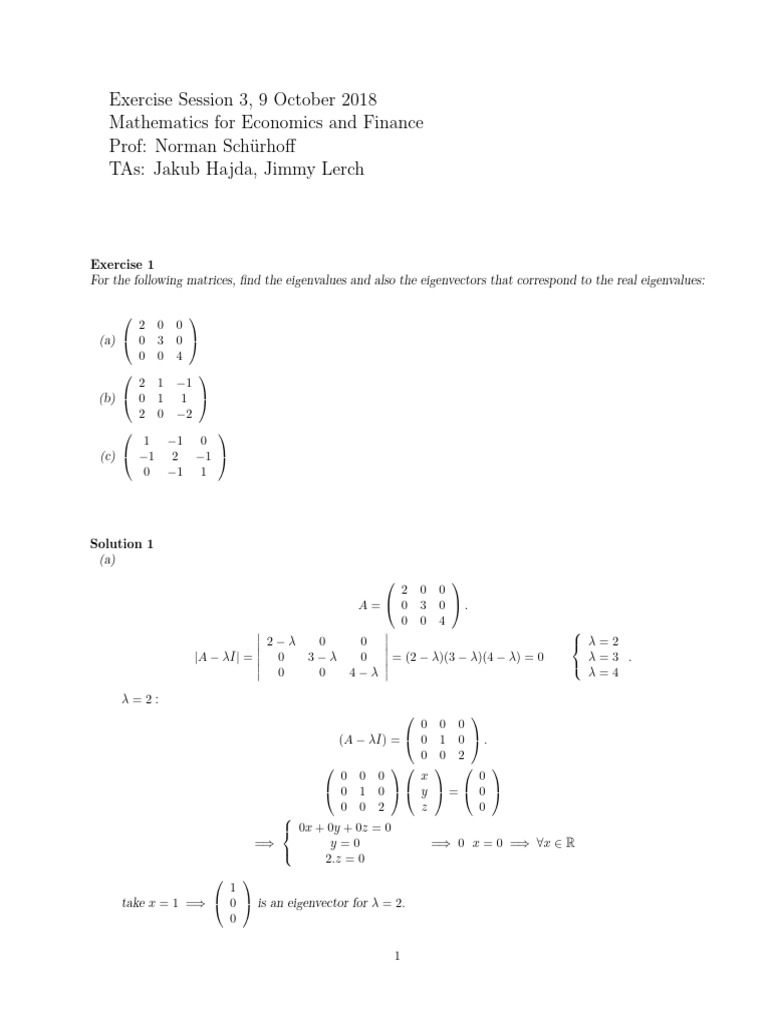 Exercises MEF - 3 - 2018 - Solution | PDF | Eigenvalues And Eigenvectors | Linear Algebra