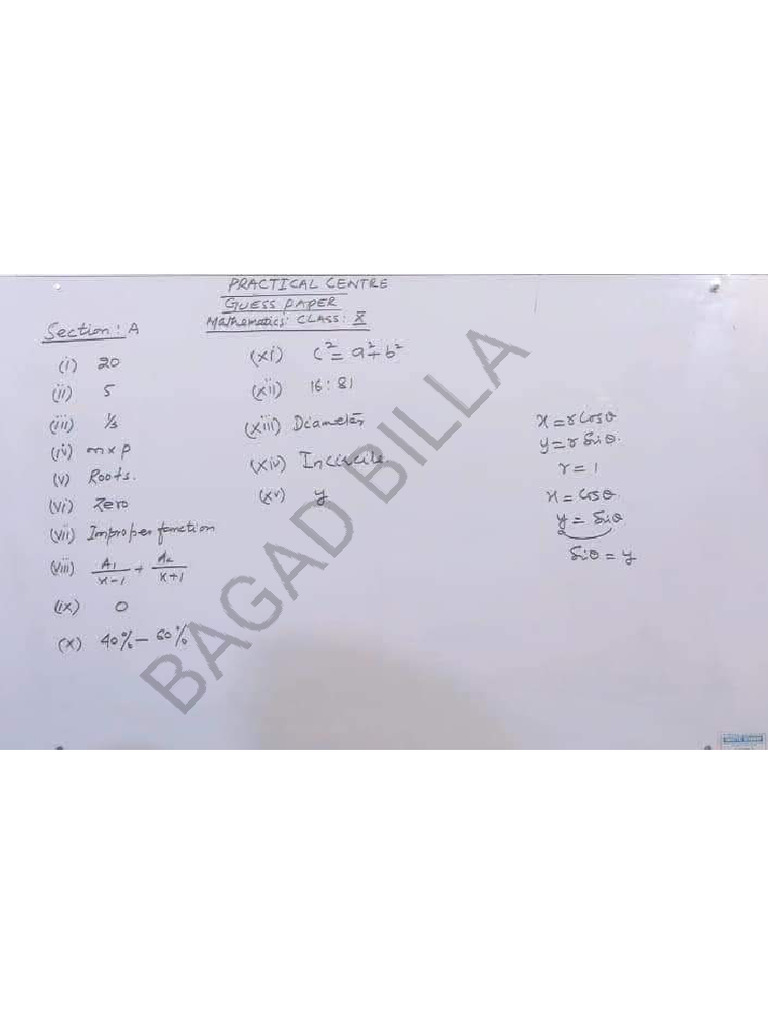 (X Math) Practical Center Solved Guess Paper 2024 | PDF