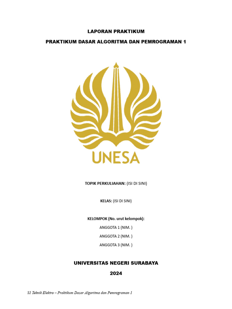 Template Laporan Praktikum Dasar Algoritma Dan Pemrograman 1 | PDF