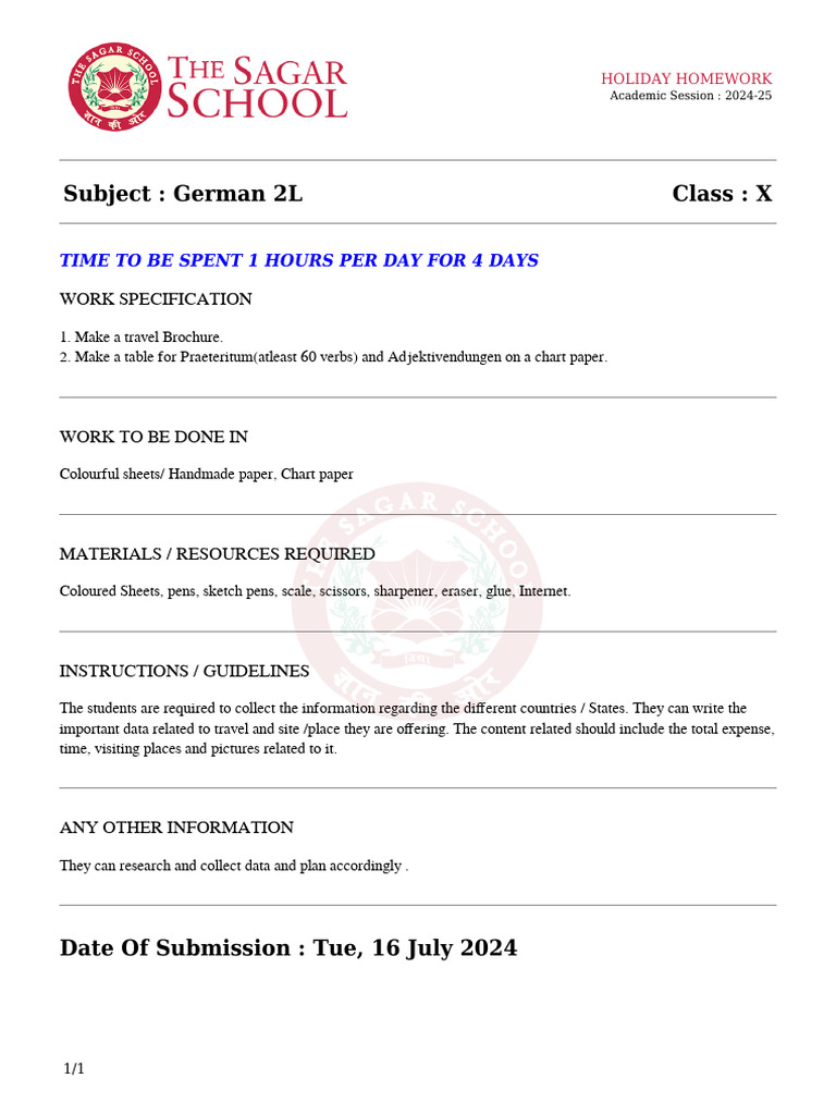 German 2L X Holiday Homework | PDF