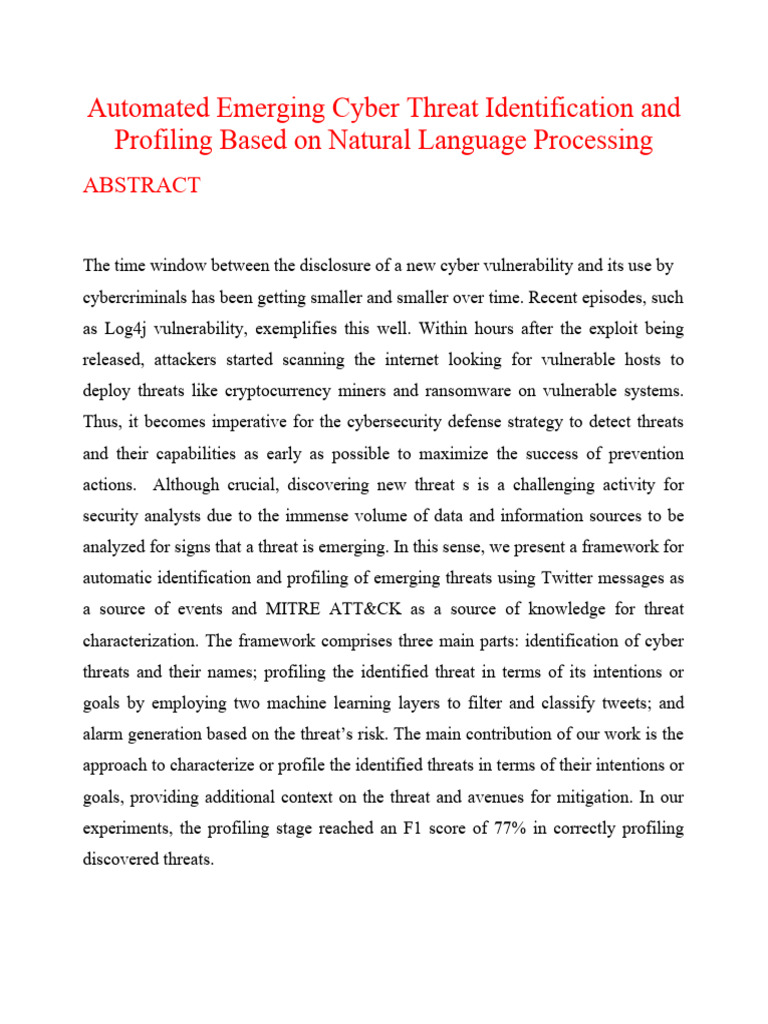 Automated Emerging Cyber Threat Identification and Profiling Based On ...