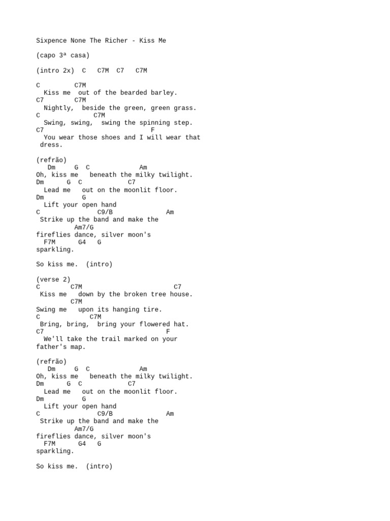 Kiss Me Chords and Lyrics Guide | PDF