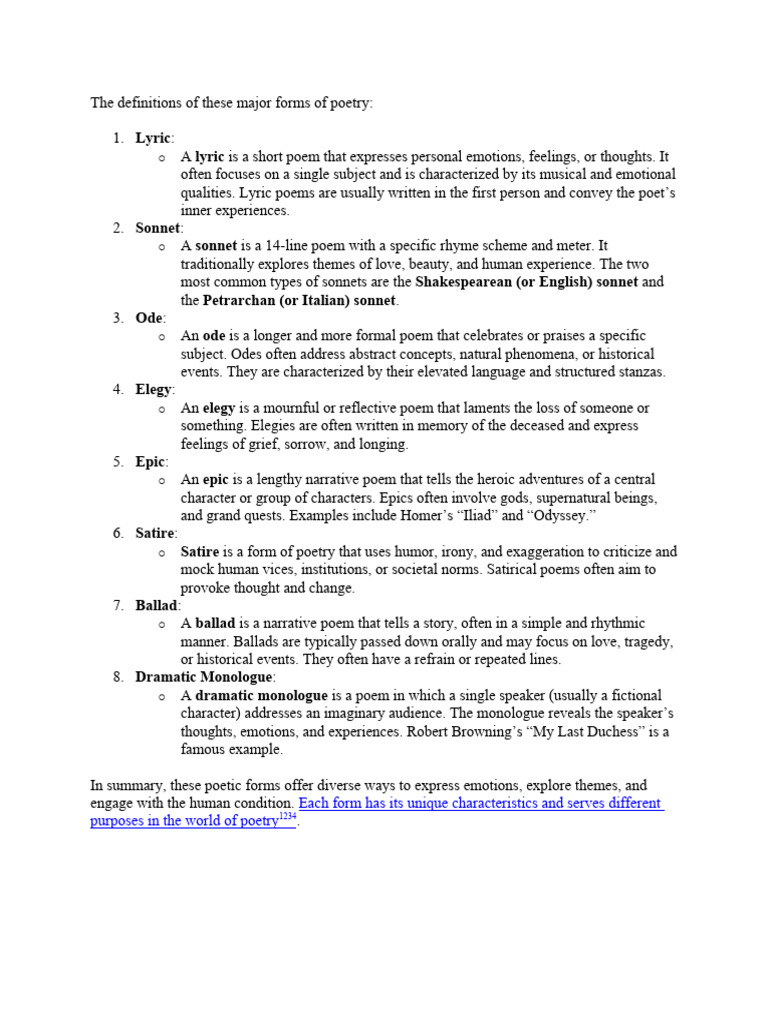 Major Poetry Forms Explained | PDF | Poetry