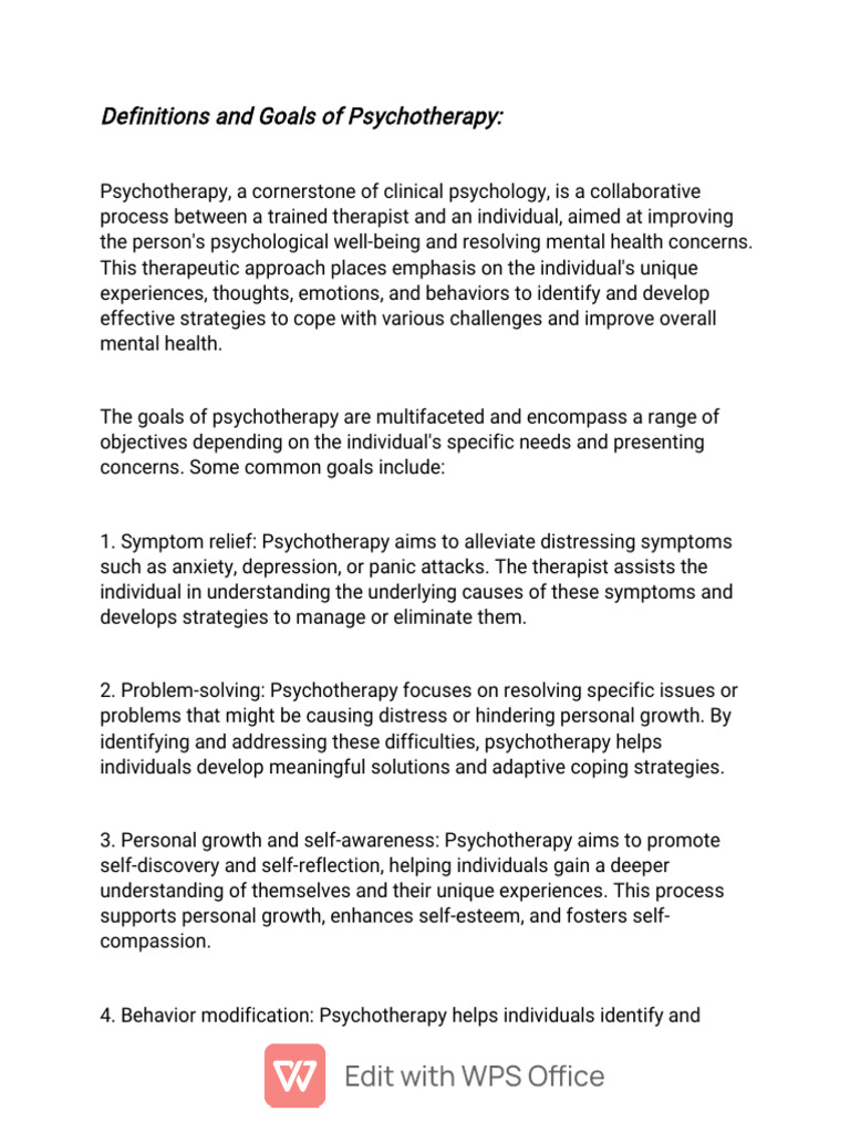 Definitions and Goals of Psychotherapy | PDF | Psychotherapy | Mental ...
