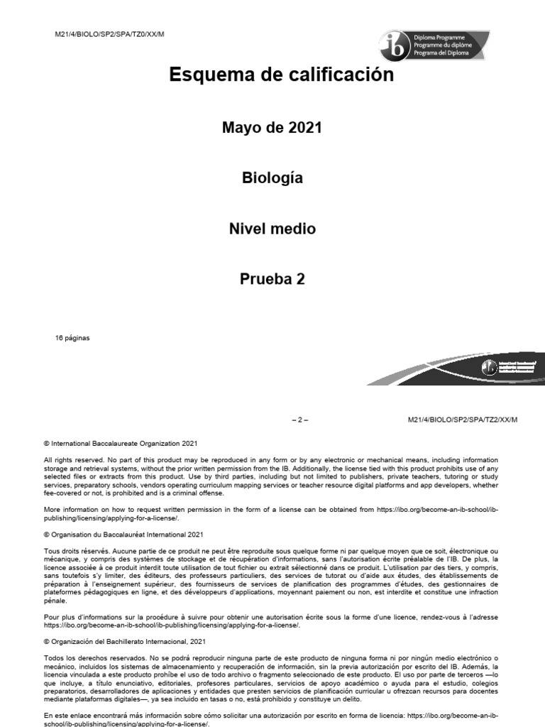Esquema de Calificación Biología IB 2021 | PDF | Mitosis | Mitosis