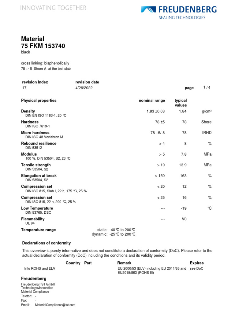 75 FKM 153740-En - 1 - FREUNDENBERG - DIN 53765 - Dynamic - 25C | PDF ...